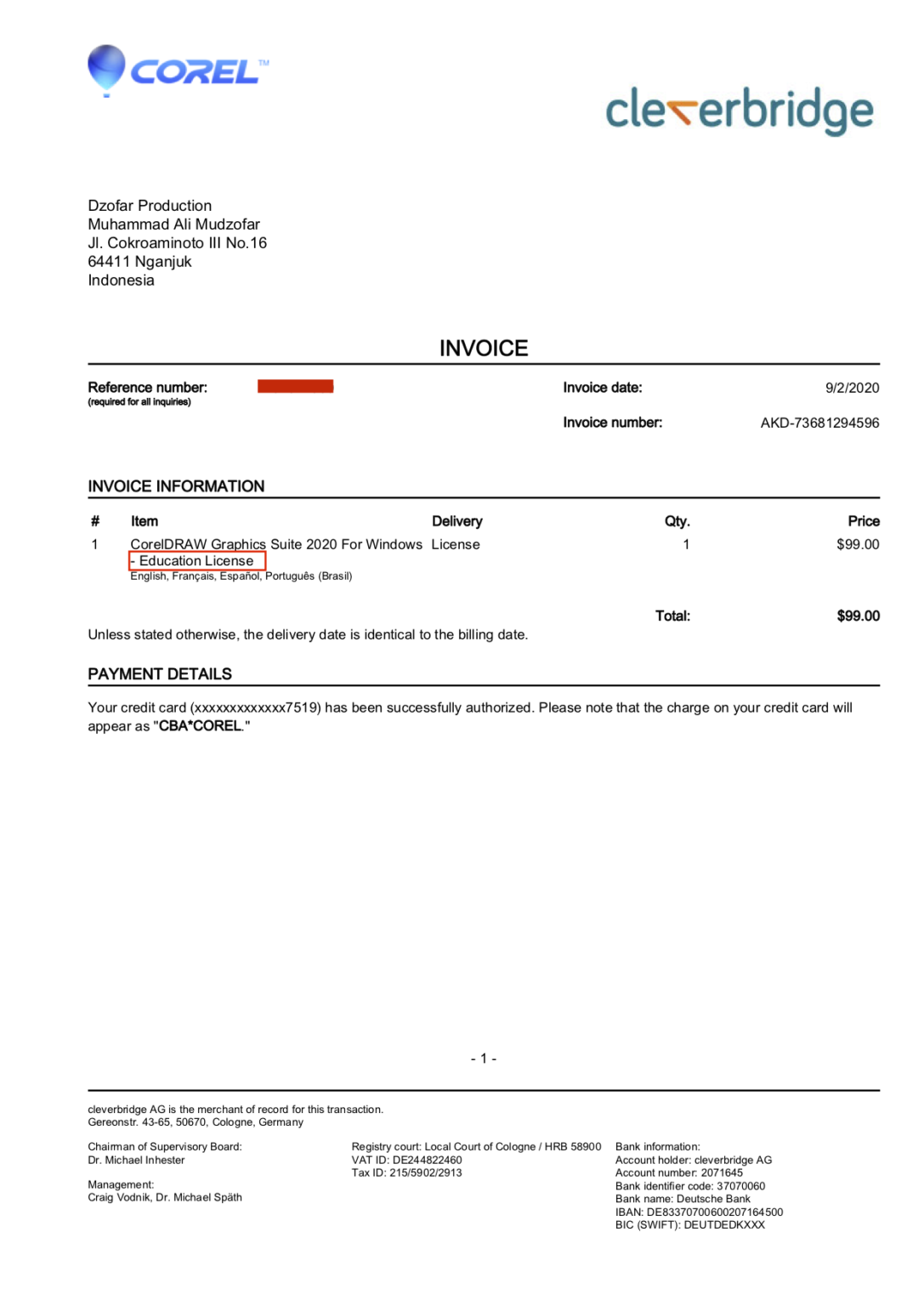 4. INVOICE ASLI dari CLEVERBRIDGE.COM-AKD-73681294596-ASLI – Pelopor ...